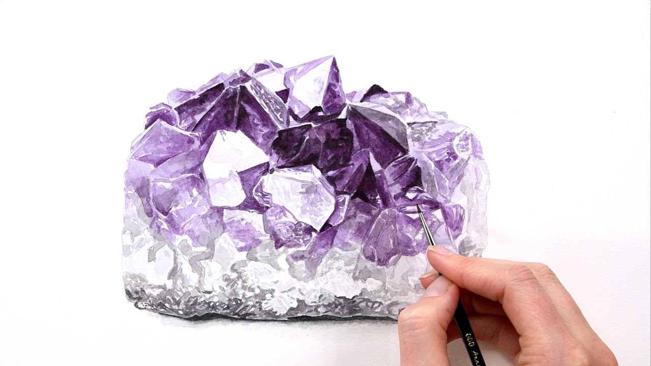 How to paint an Amethyst crystal - Nature Studio
